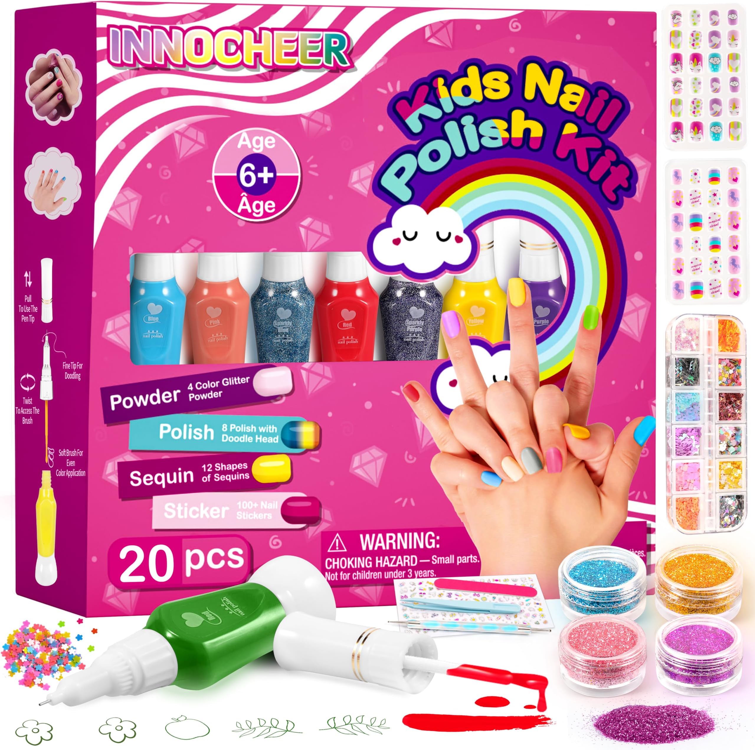 Amazon.com: INNOCHEER Kids Nail Polish Set for Girls, Nail Art Kit Toys ...