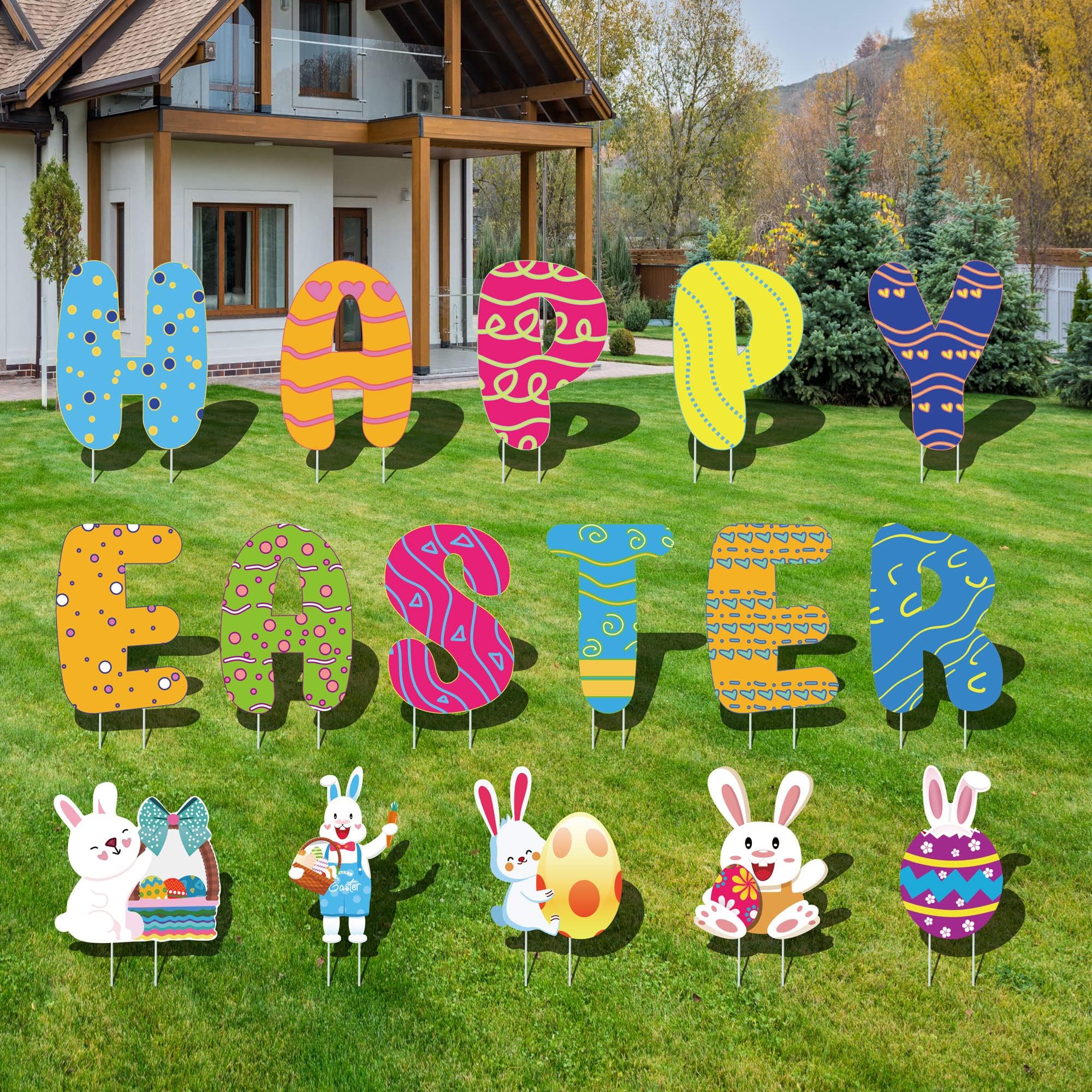 Amazon.com : 16PCS Easter Yard Signs Outdoor Decoration "HAPPY EASTER ...