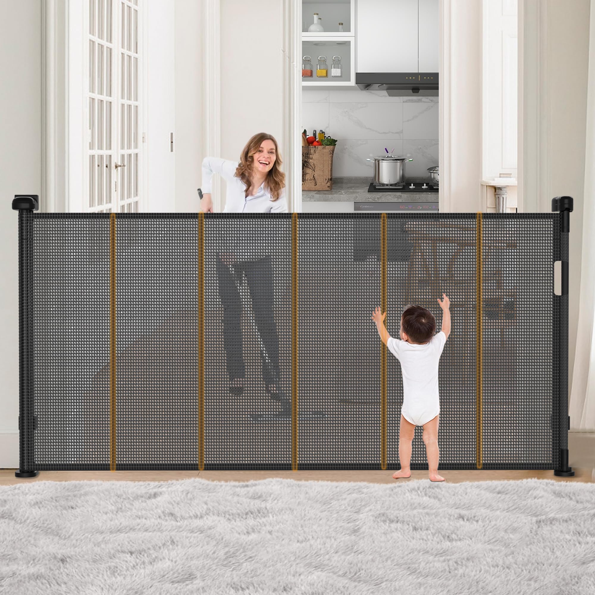 Retractable Baby Gates, Extra Tall Mesh Baby Gate, Extra Wide Baby Gate ...