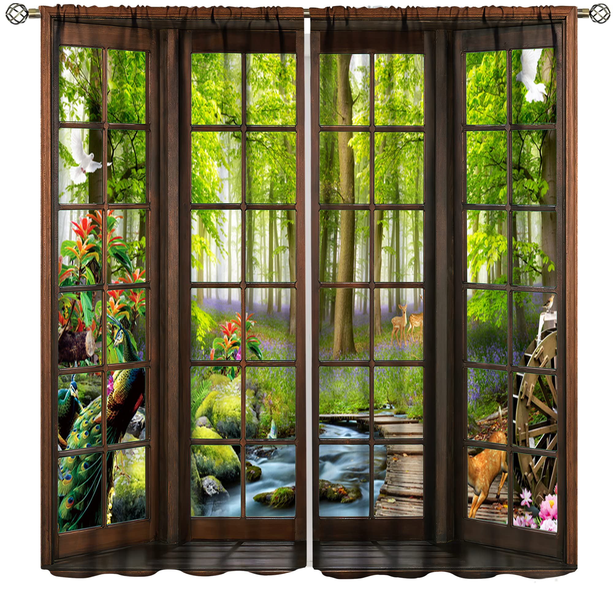 Amazon.com: AuiMzoo Landscape Curtains, 3D Window Spring Forest ...