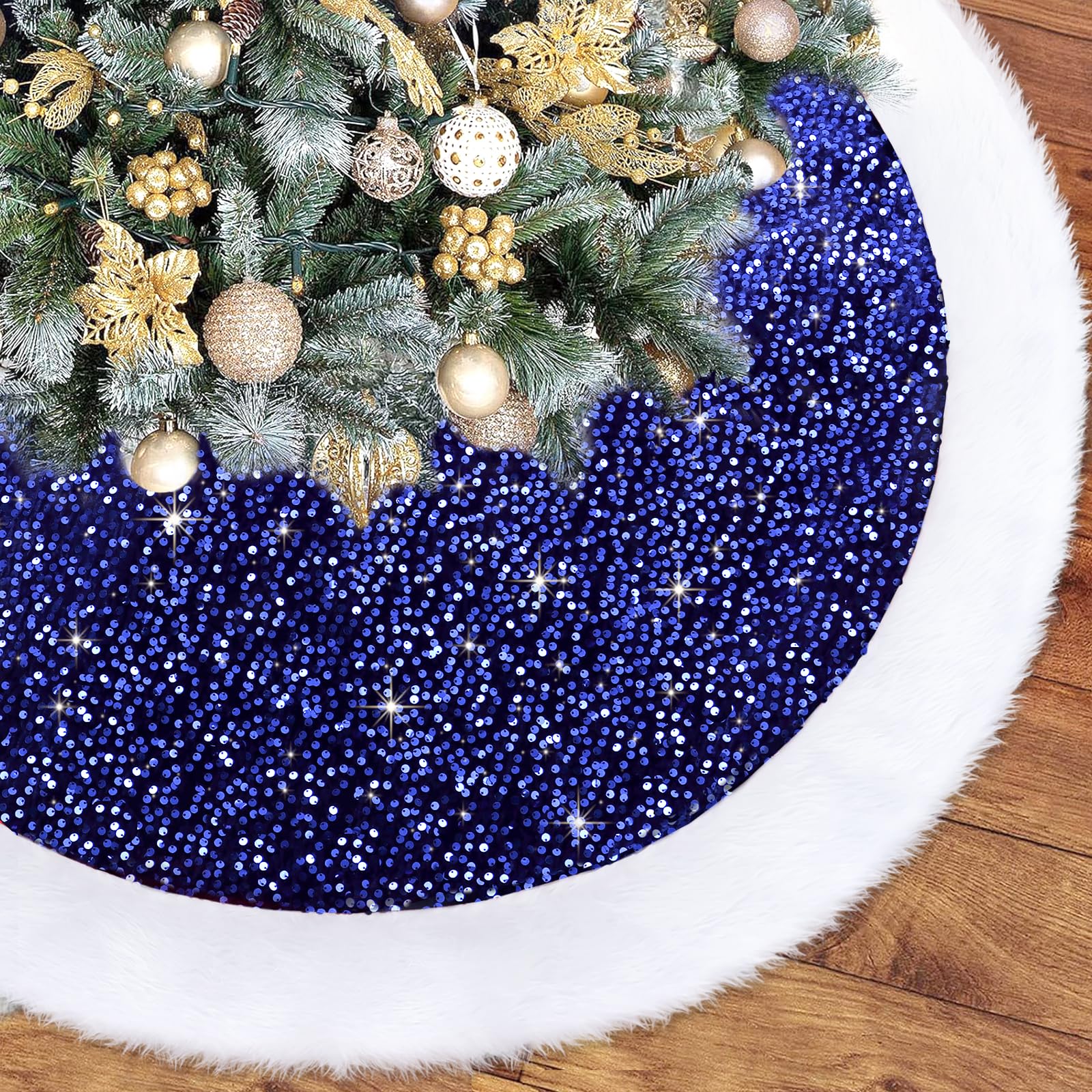 TOCHGREEN Sequin Christmas Tree Skirt 48inches Sparkly Tree Skirts with ...