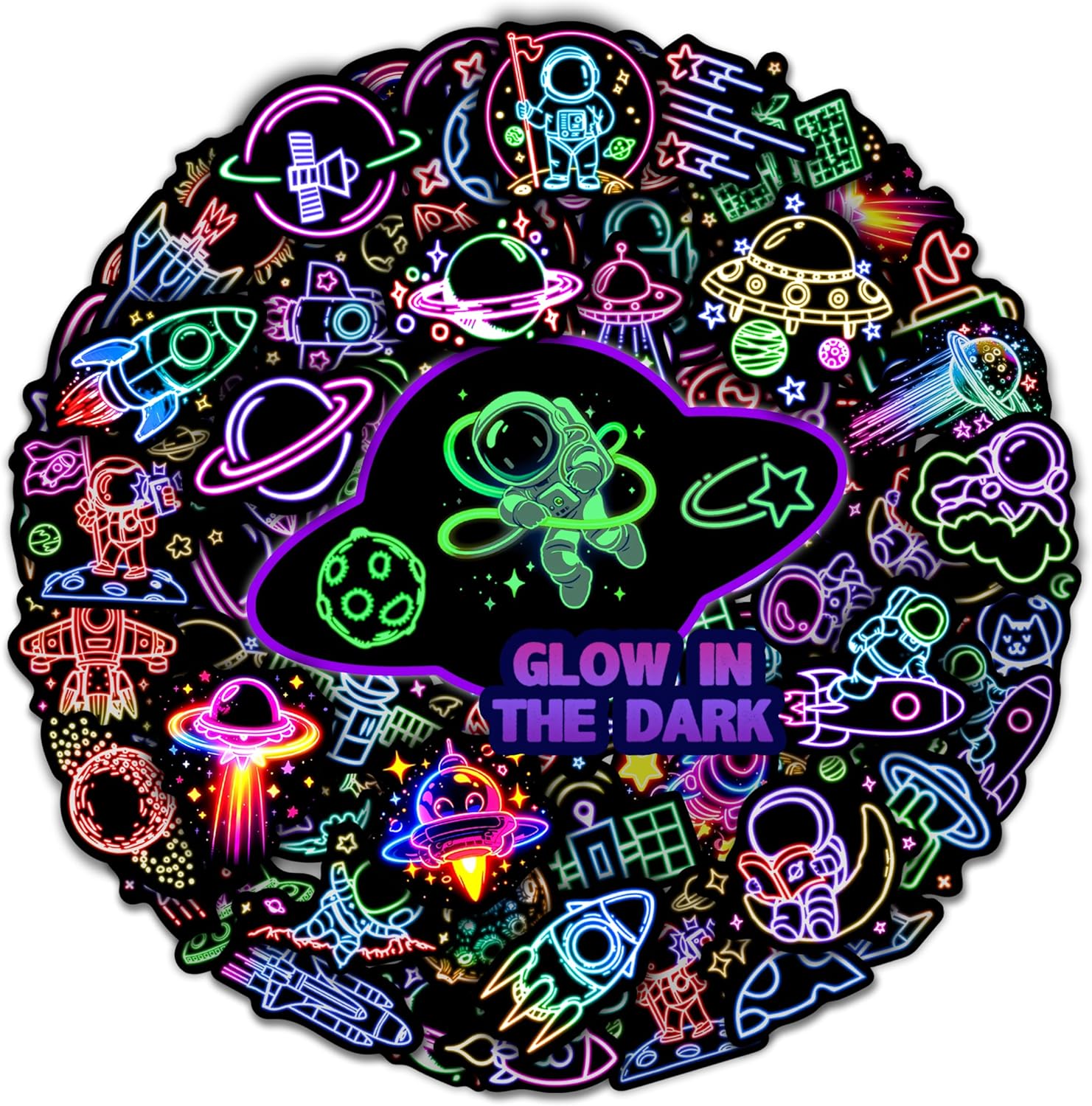 Amazon.com: 52 Pcs Neon Astronaut Stickers for Kids Glow in The Dark ...