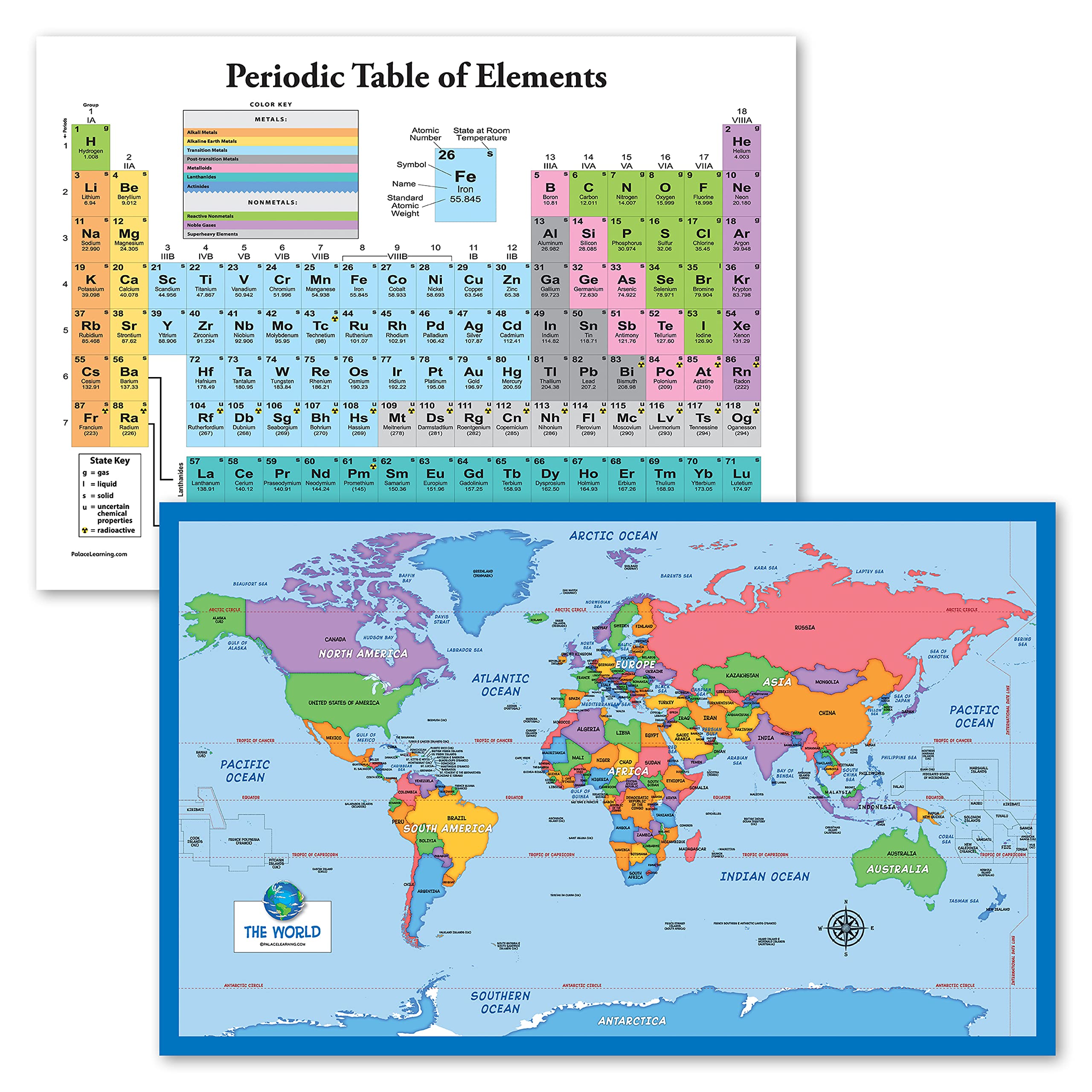 Buy 2 Pack - Periodic Table of the Elements [White] & Simplified World ...