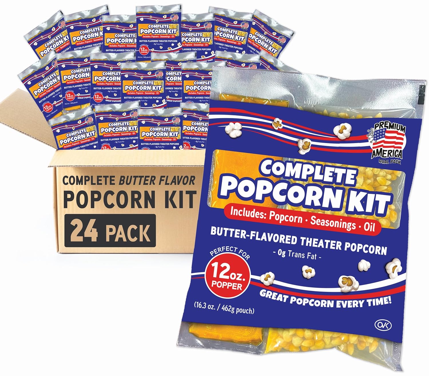 Amazon.com: Premium America Popcorn Kit, 24 Packs for a 12oz Popper ...