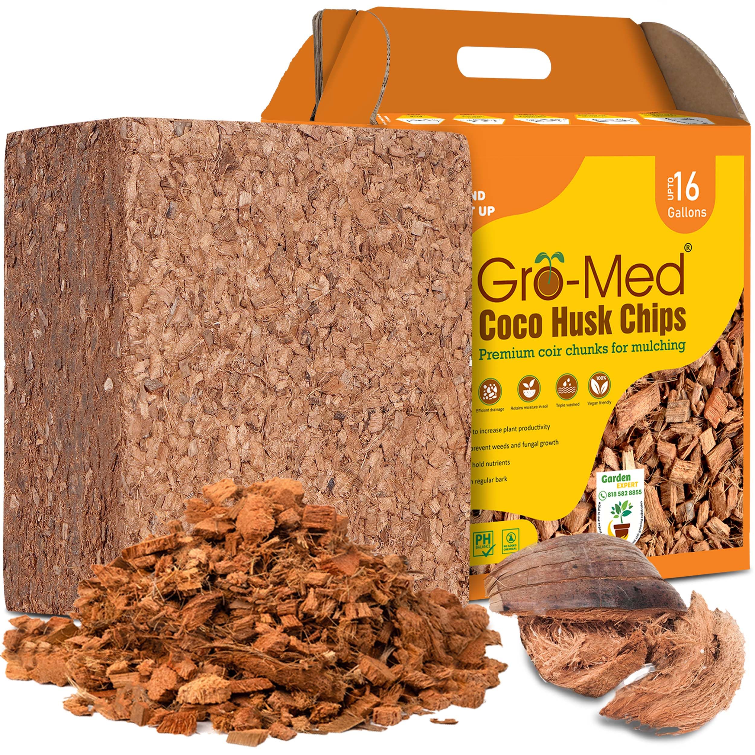 Amazon.com : Gro-Med Coco Husk Chips Block 10lb Expands Upto 16 Gallons ...