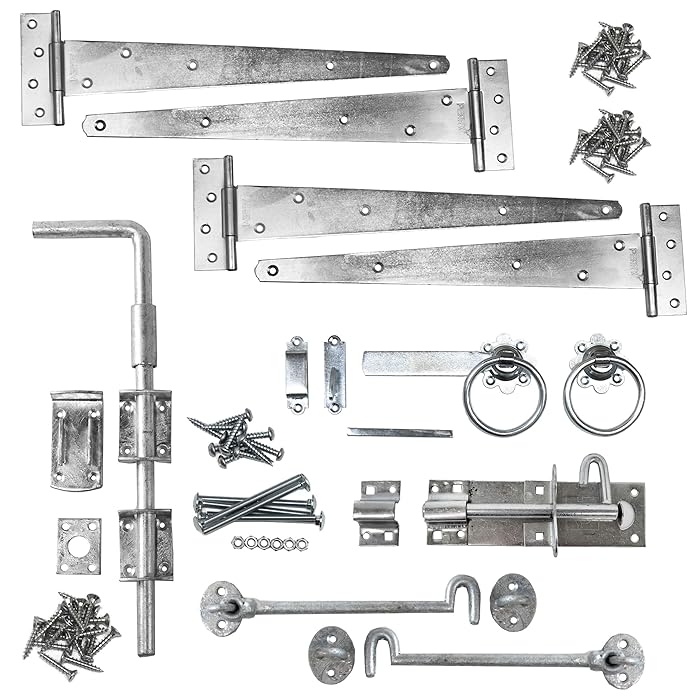 Buy Double Gate Fitting Kit Complete with Gate Hinges Heavy Duty T Hinge Galvanised, Gate Ring ...