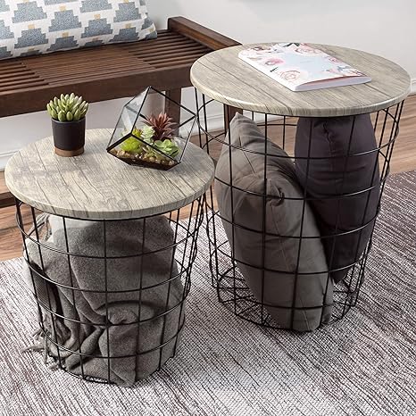Amazon.com: End Tables Set of 2 - Nesting Tables with Removable Wood ...