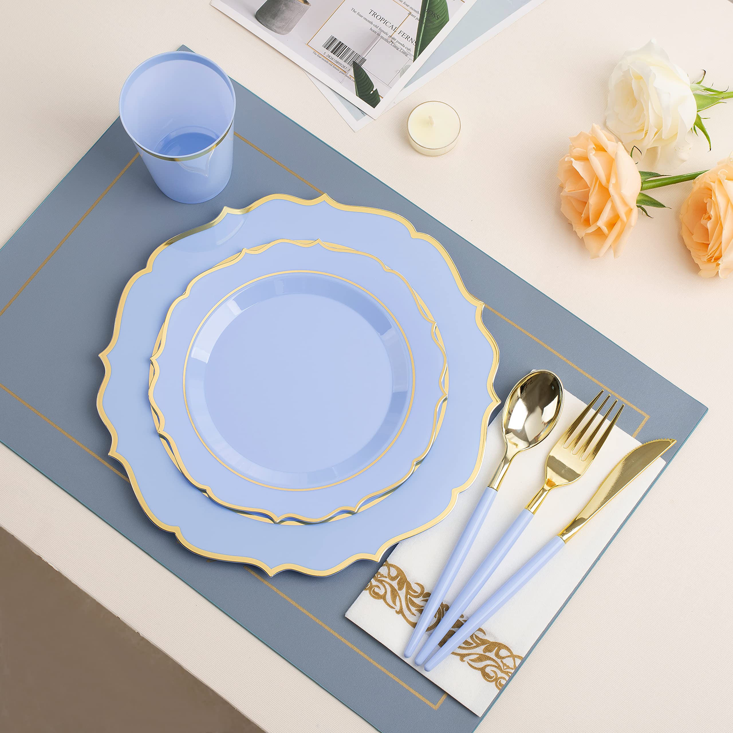 PREM-QUAL 175Pcs Blue Plastic Plates -25 Light Blue Plates, 25 Dessert ...