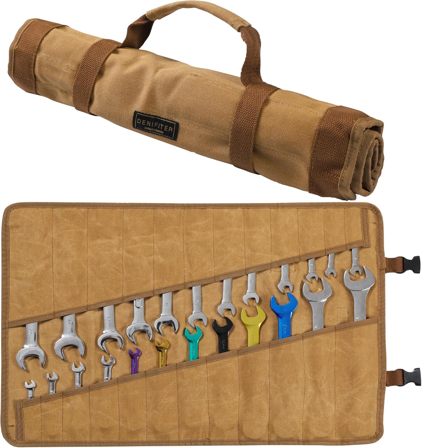 Wrench Roll Up Organizer Pouch,Heavy Duty 16oz Waxed Canvas Tool Bag ...
