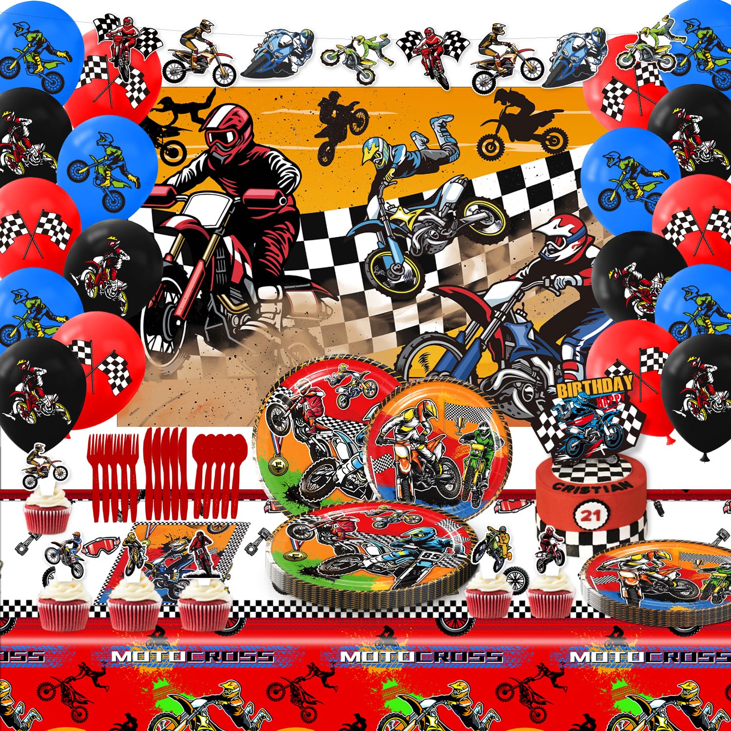 Amazon.com: Heidaman Dirt Bike Party Decorations，Dirt Bike Birthday ...