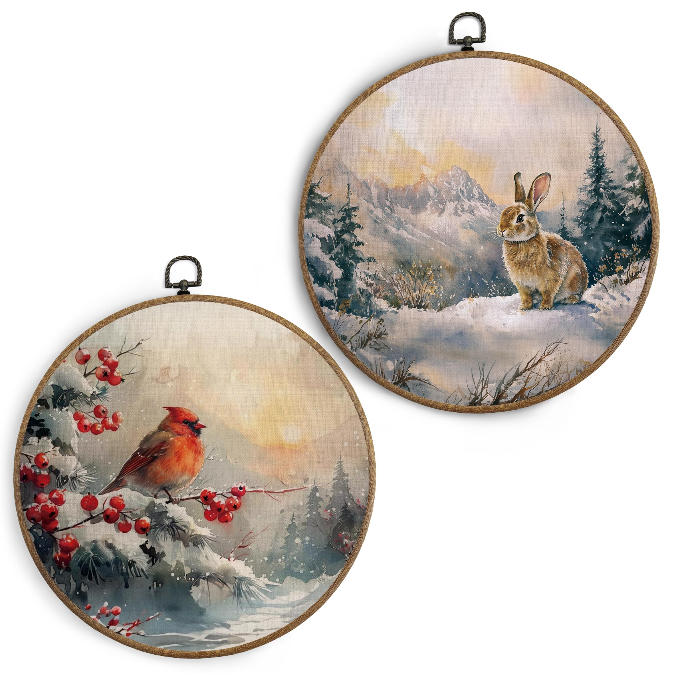 Amazon.com: KTYHD Vintage Winter Cardinal Bunny Round Wall Art ...