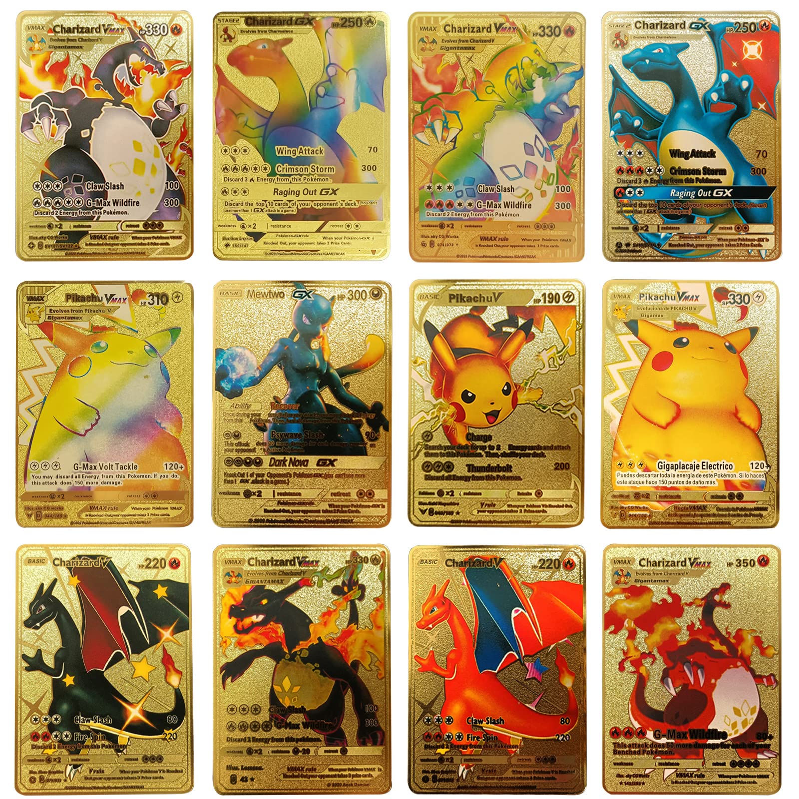 Buy 12 PCS Charizard Cartoon Metal Gold Plated Card, Charizard Vmax GX ...