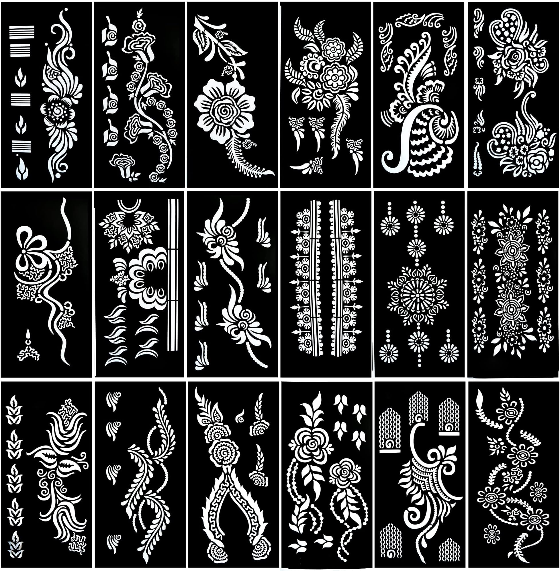 Amazon.com: PADOUN 18-Sheet Henna Tattoo Stencils for Hands - Glitter ...