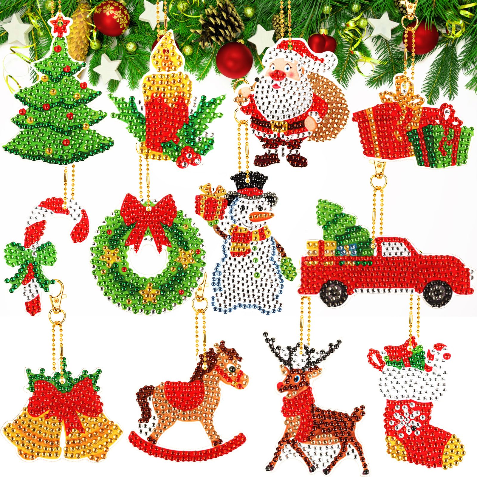 Amazon.com: Adecortalk 12 Pcs Christmas Diamond Art Ornaments Kits 5D ...