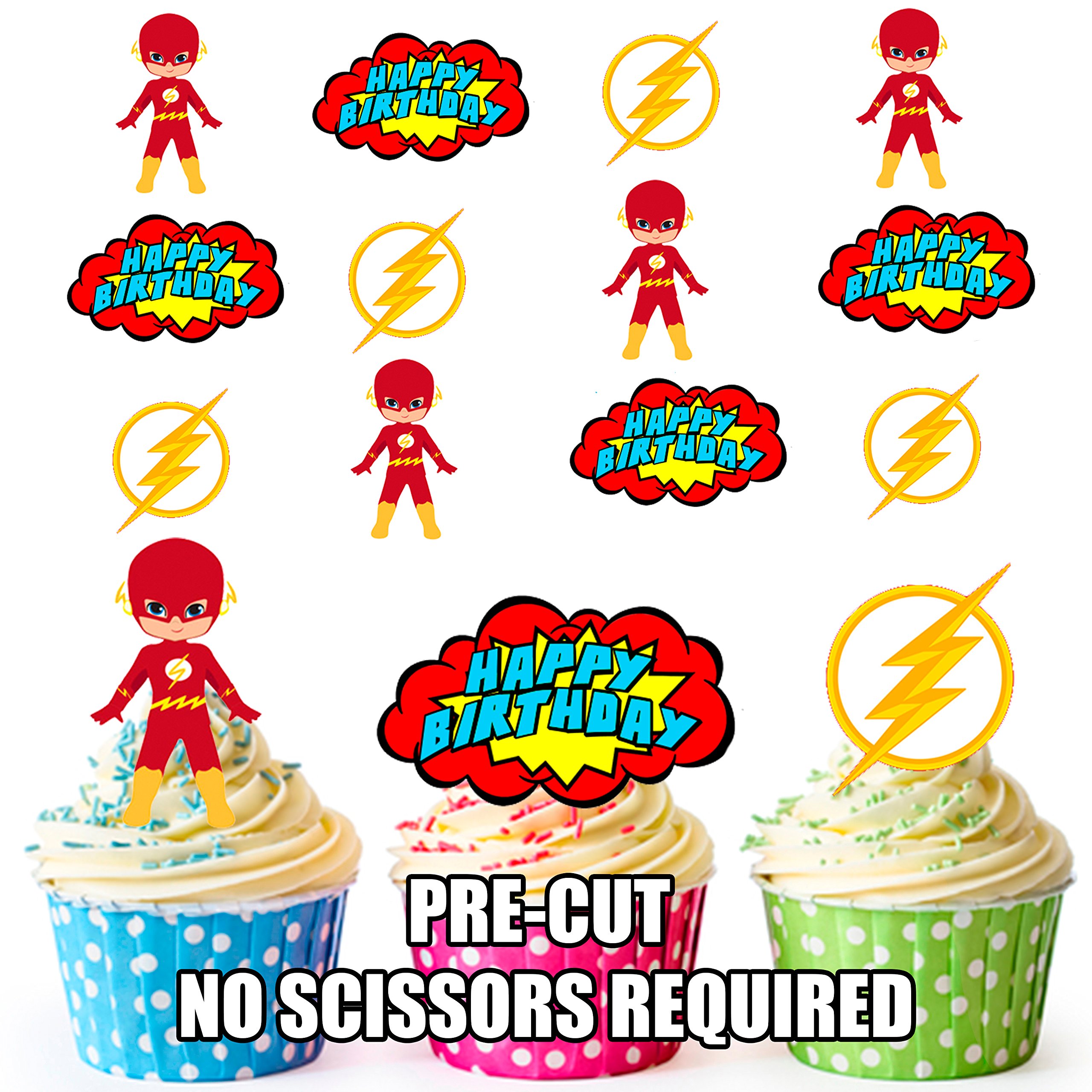 Buy PRE-CUT Flash Superhero Happy Birthday Pack - Edible Cupcake ...