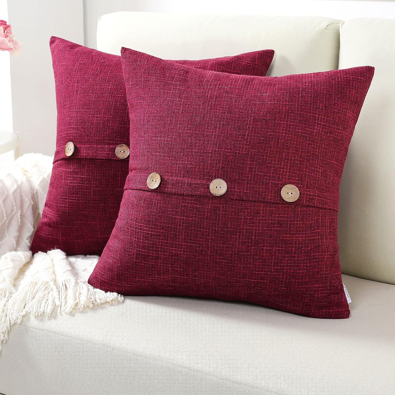 Amazon.com: FUTEI Burgundy Linen Decorative Throw Pillow Covers 20x20 ...