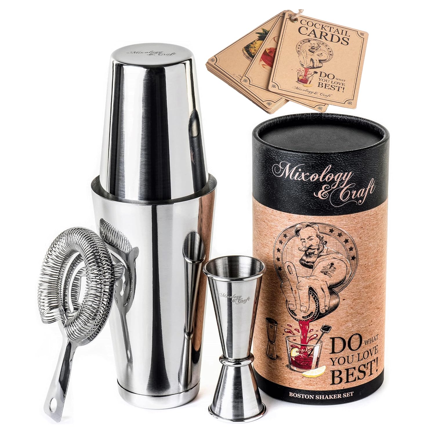 Boston Cocktail Shaker Set: Professional Weighted Bar Shaker with ...