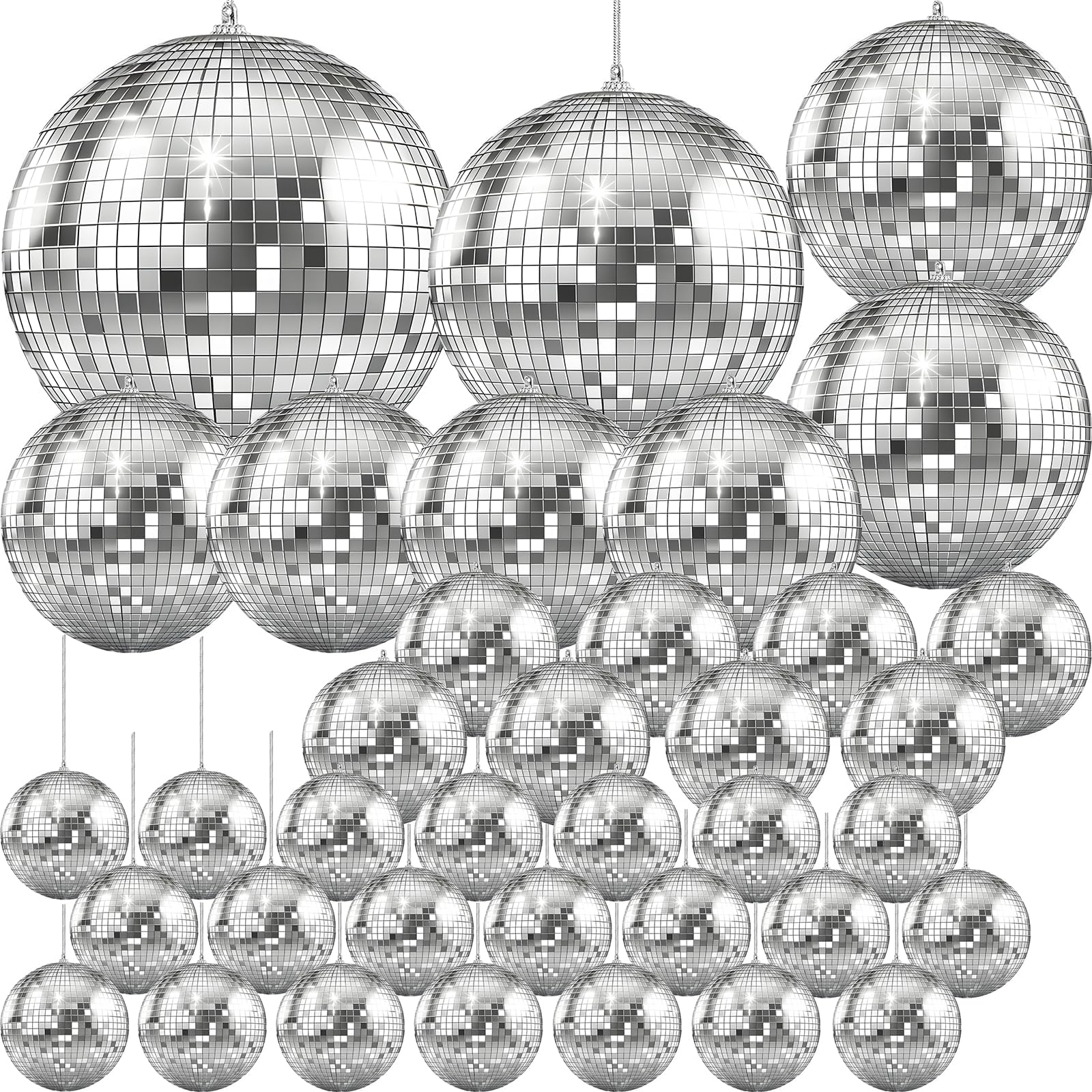 Amazon.com: 54 Pcs Disco Ball Hanging Decor - Mini Silver Mirror Ball ...