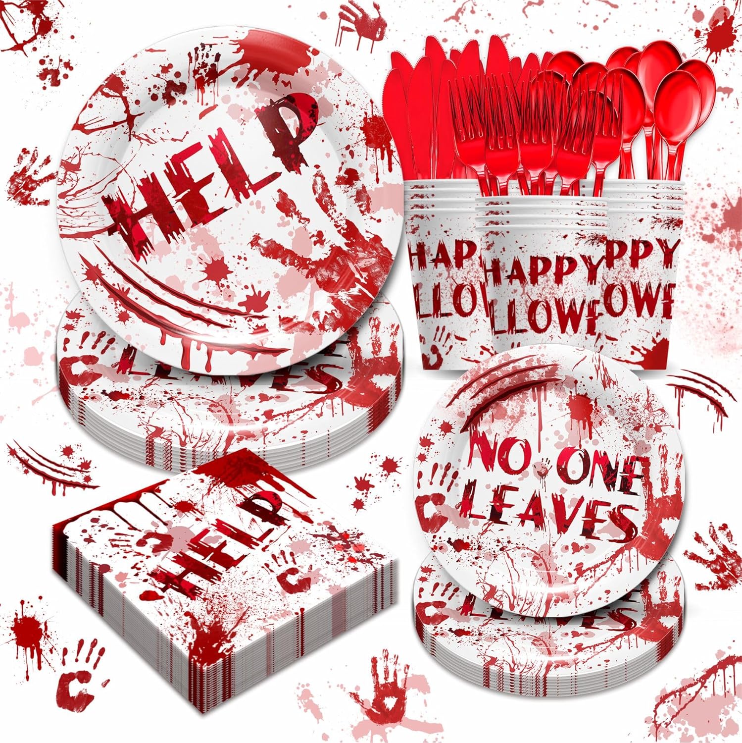 Amazon.com: Piooluialy Halloween Party Supplies Tableware Set - Bloody ...