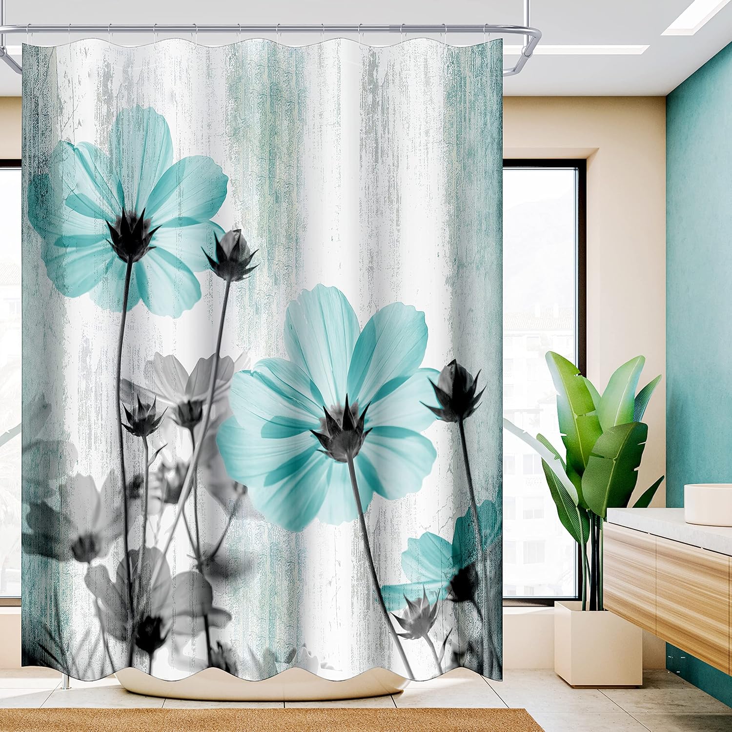 chiinvent Teal Shower Curtain Farmhouse Rustic Shower Curtains for ...