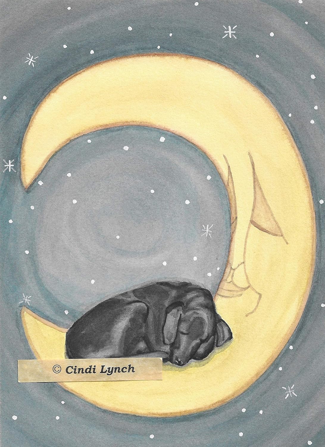 Amazon.com: Black lab (Labrador Retriever) Sleeping on Moon/Lynch Folk ...