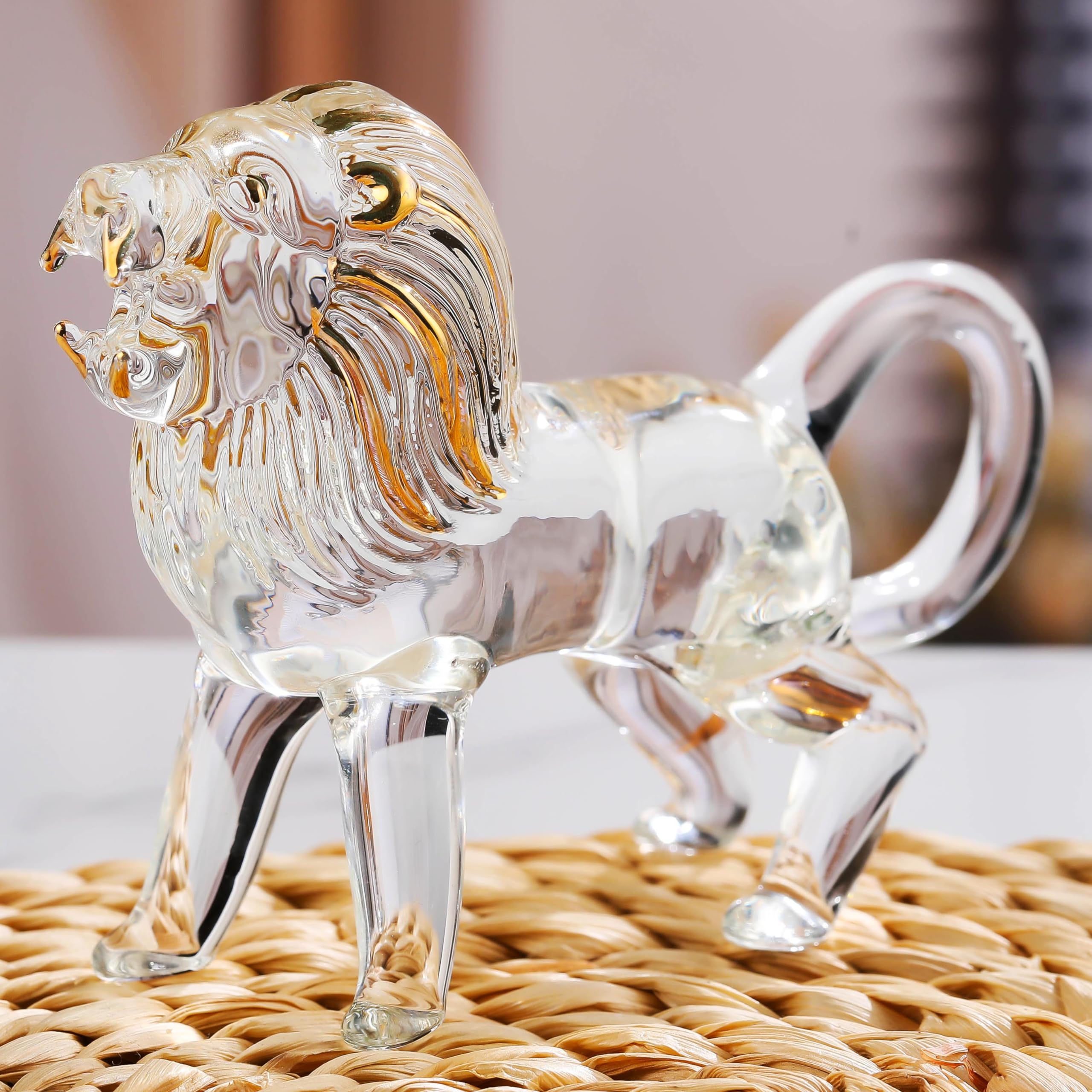 Amazon.com: Clear Crystal Lion Figurine, Handmade Blown 5.6inch Glass ...