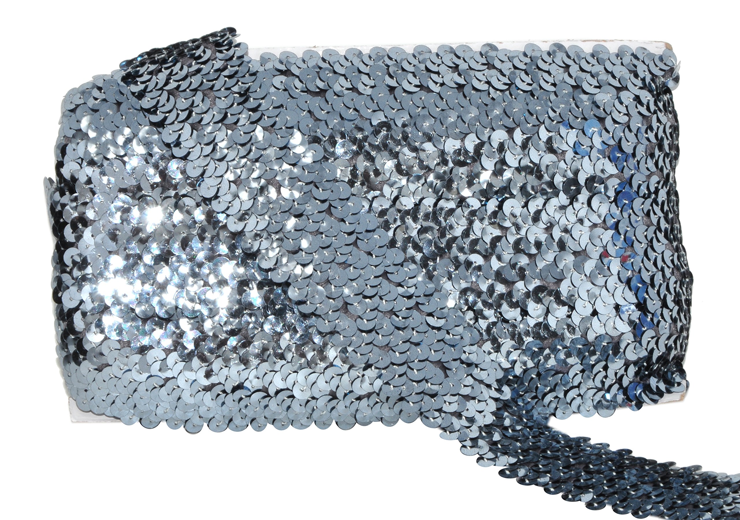 Amazon.com: Mandala Crafts Elastic Sequin Ribbon Trim - 1.5 Inch Gray ...