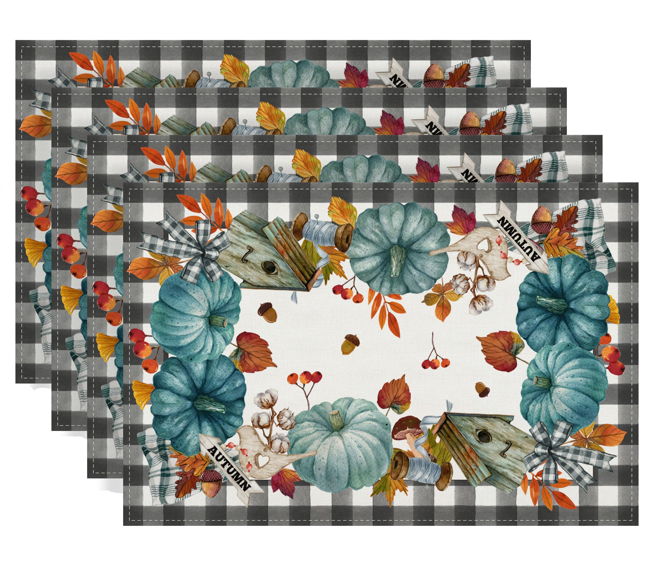 Amazon.com: Linen Fall Placemats Set of 4 Blue Pumpkin Table Mats ...