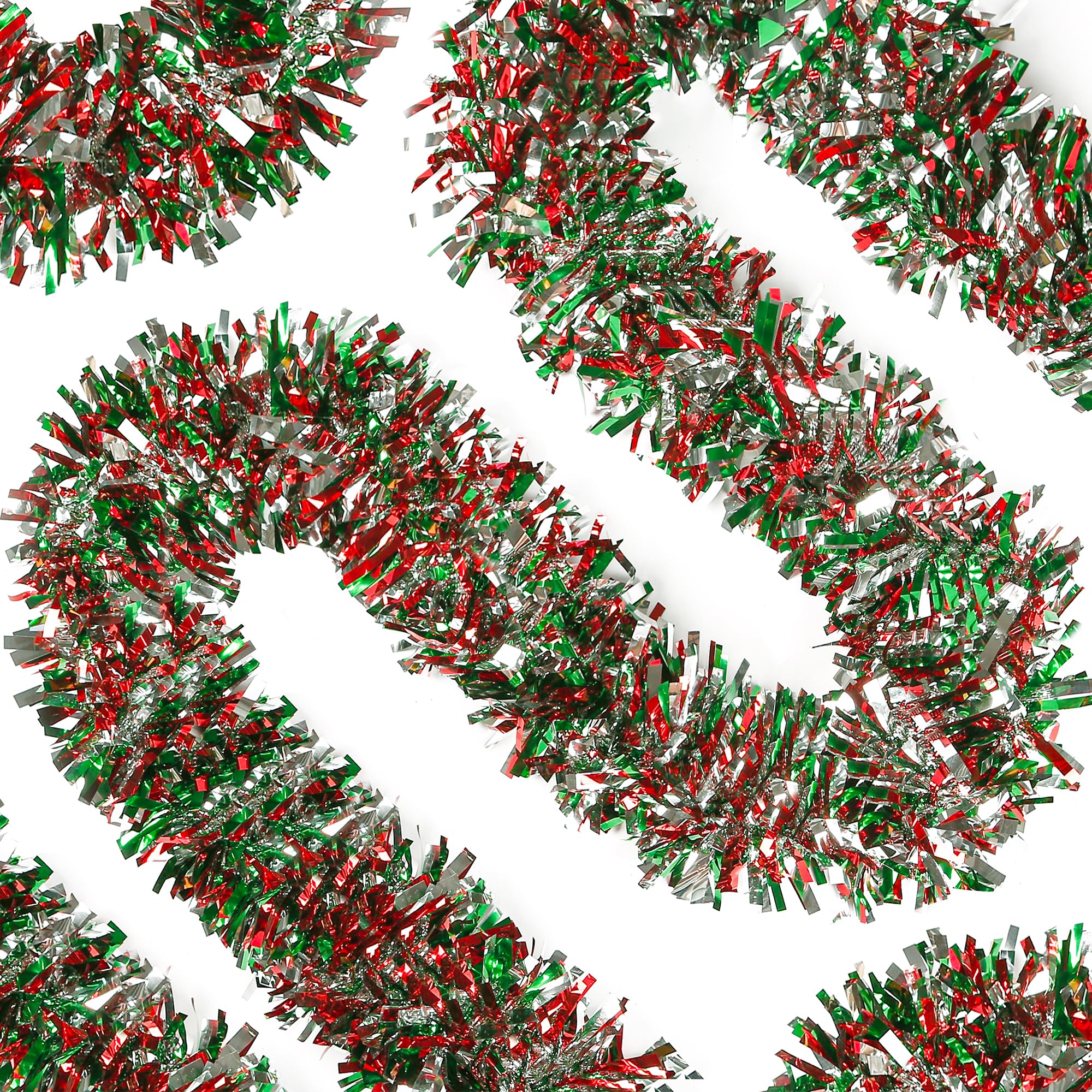 Amazon.com: Sggvecsy 49.2Ft Christmas Green Red Silver Tinsel Garland ...