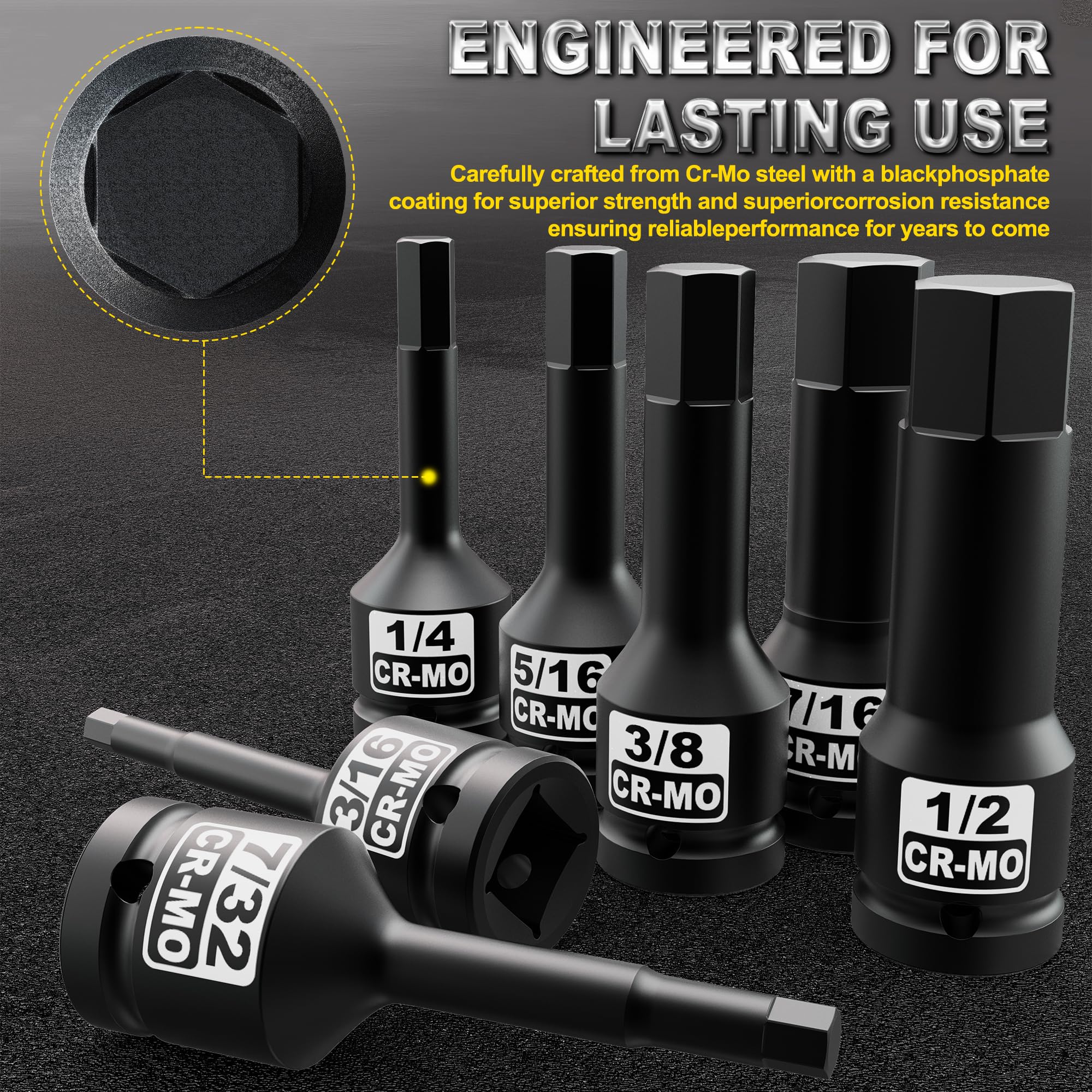 Snapklik.com : Aiourx 3/8" Drive Master Impact Hex Bit Socket Set, SAE ...
