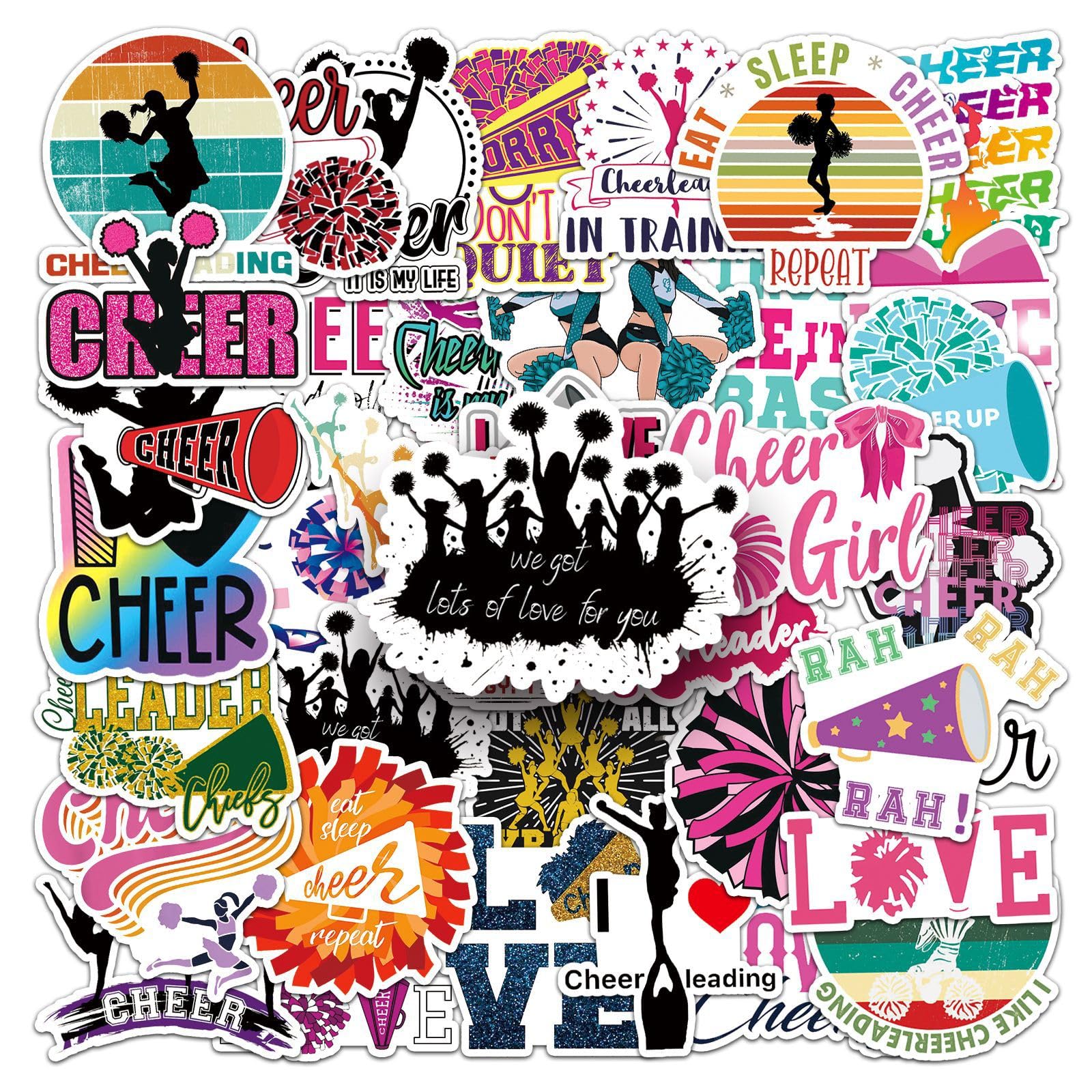 Amazon.com: Cheerleading Stickers 50 Pcs Waterproof Funny Cheer ...