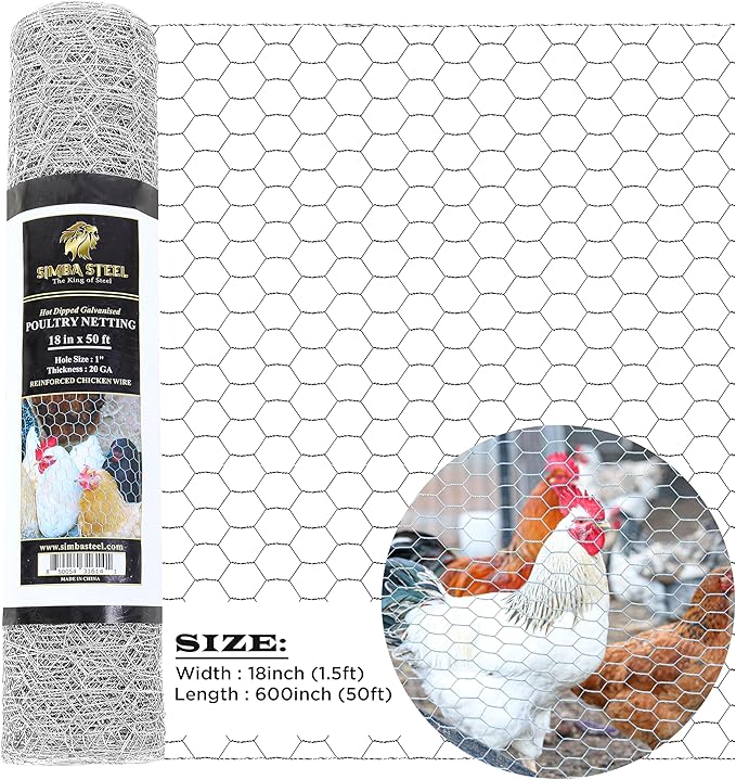 Amazon.com: SIMBA STEEL - Chicken Wire 18 in x 50 FT x 1” Mesh x 20GA ...