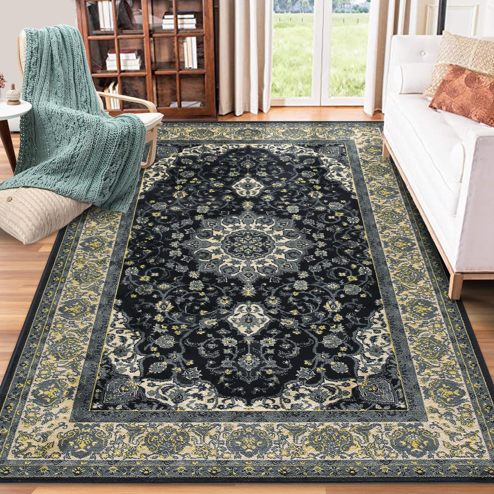 GlowSol Area Rug 4x6 Floral Medallion Print Indoor Floor Carpet Rug ...
