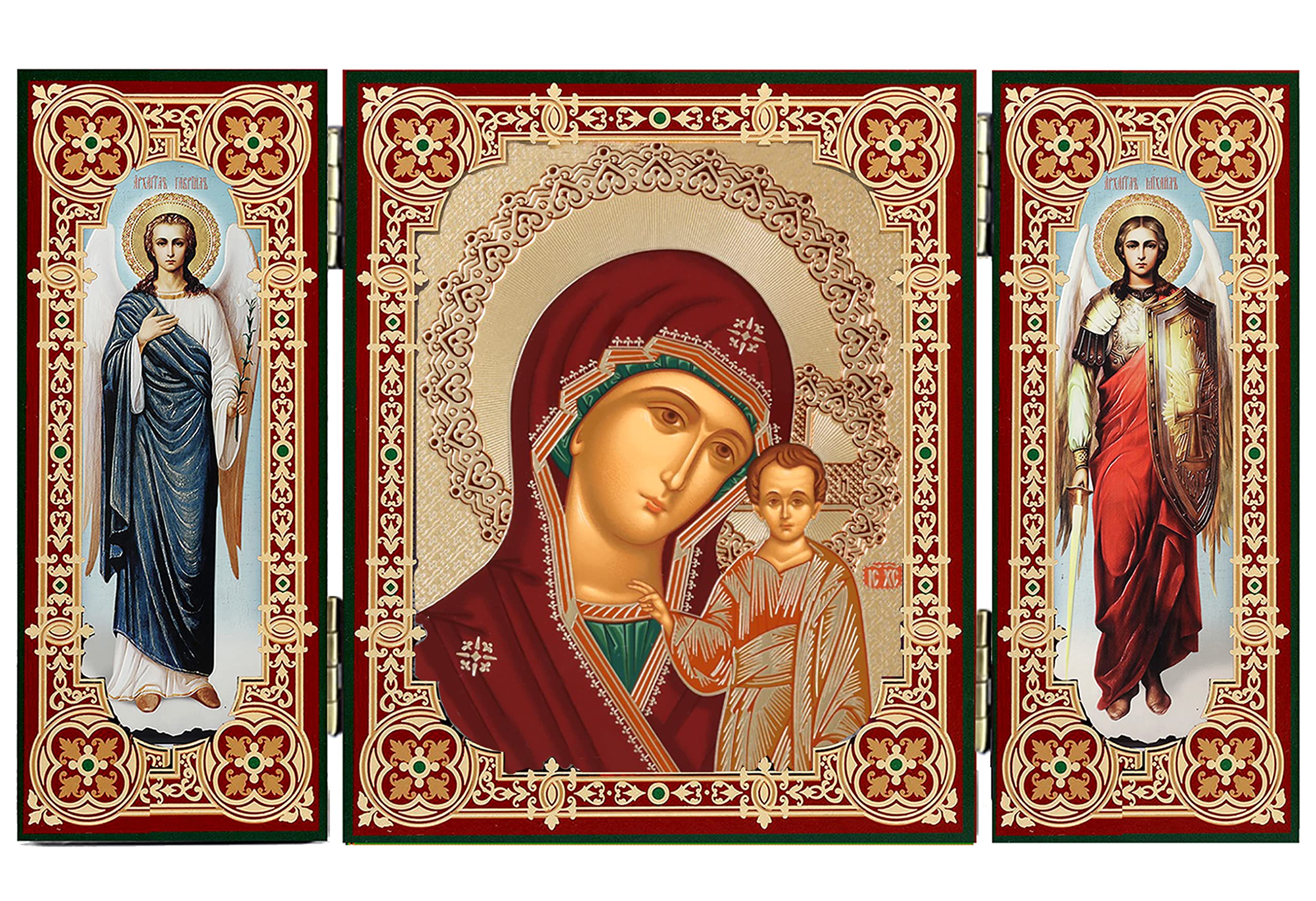 Amazon.com: Needzo Virgin Mary Triptych Virgin of Kazan Icon Triptych, Gold Foil Icon With ...