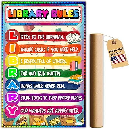 Amazon.com: Library Rules Poster - Colorful Educational Posters ...
