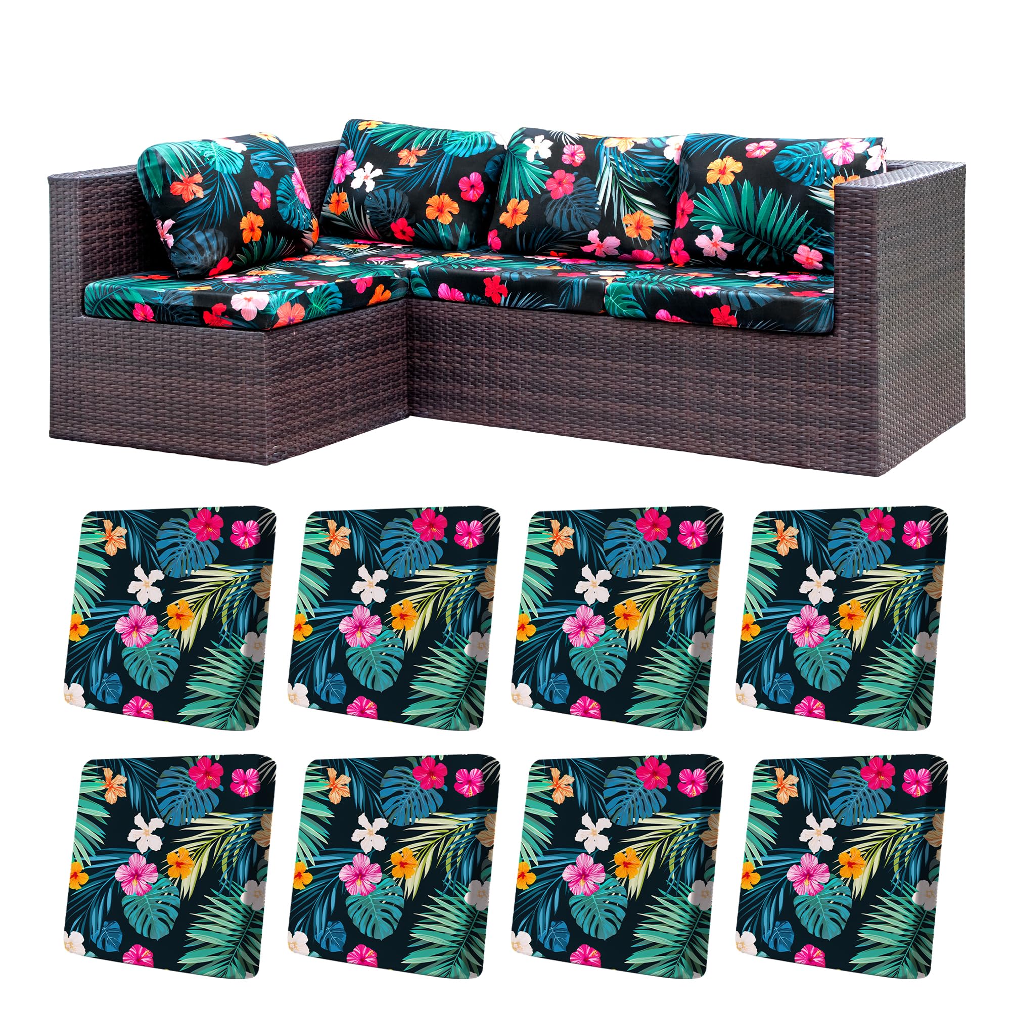 Amazon.com: 8Pcs Stretch Patio Cushion Covers Outdoor Cushion Covers ...