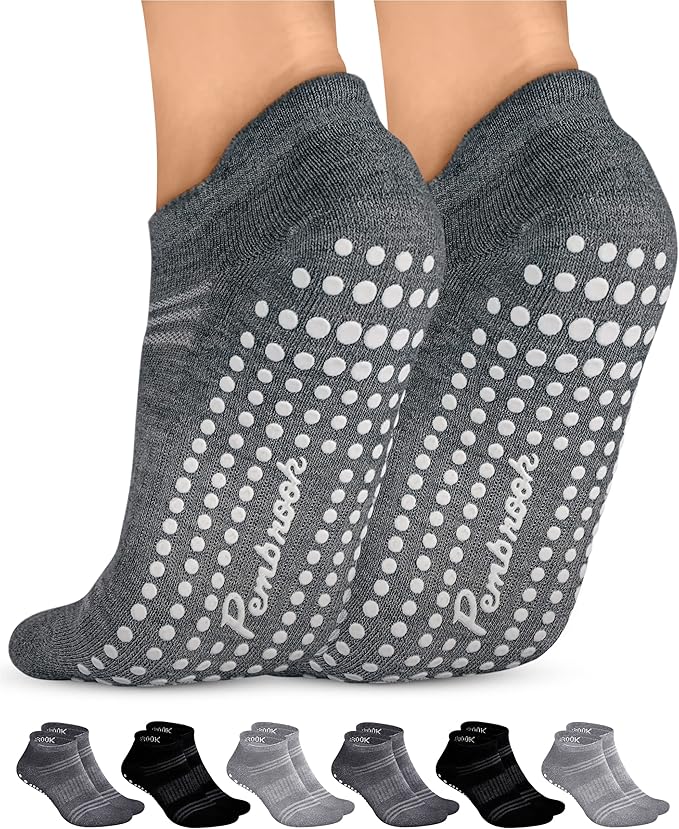 Pembrook Grip Socks for Women and Men - 6 Pairs Barre Socks with Grips ...