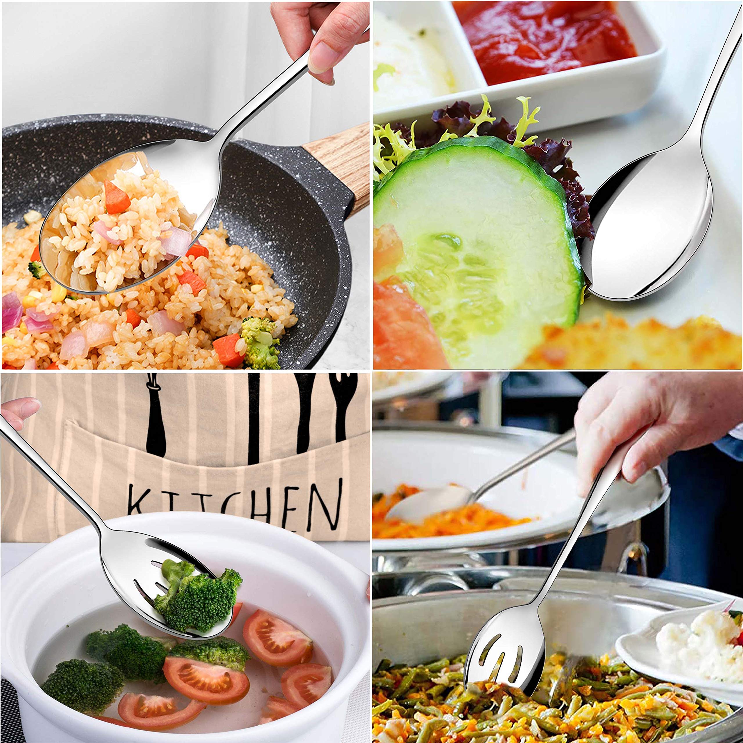 Snapklik.com : Stainless Steel 4 Serving Spoons, 4 Slotted Serving ...