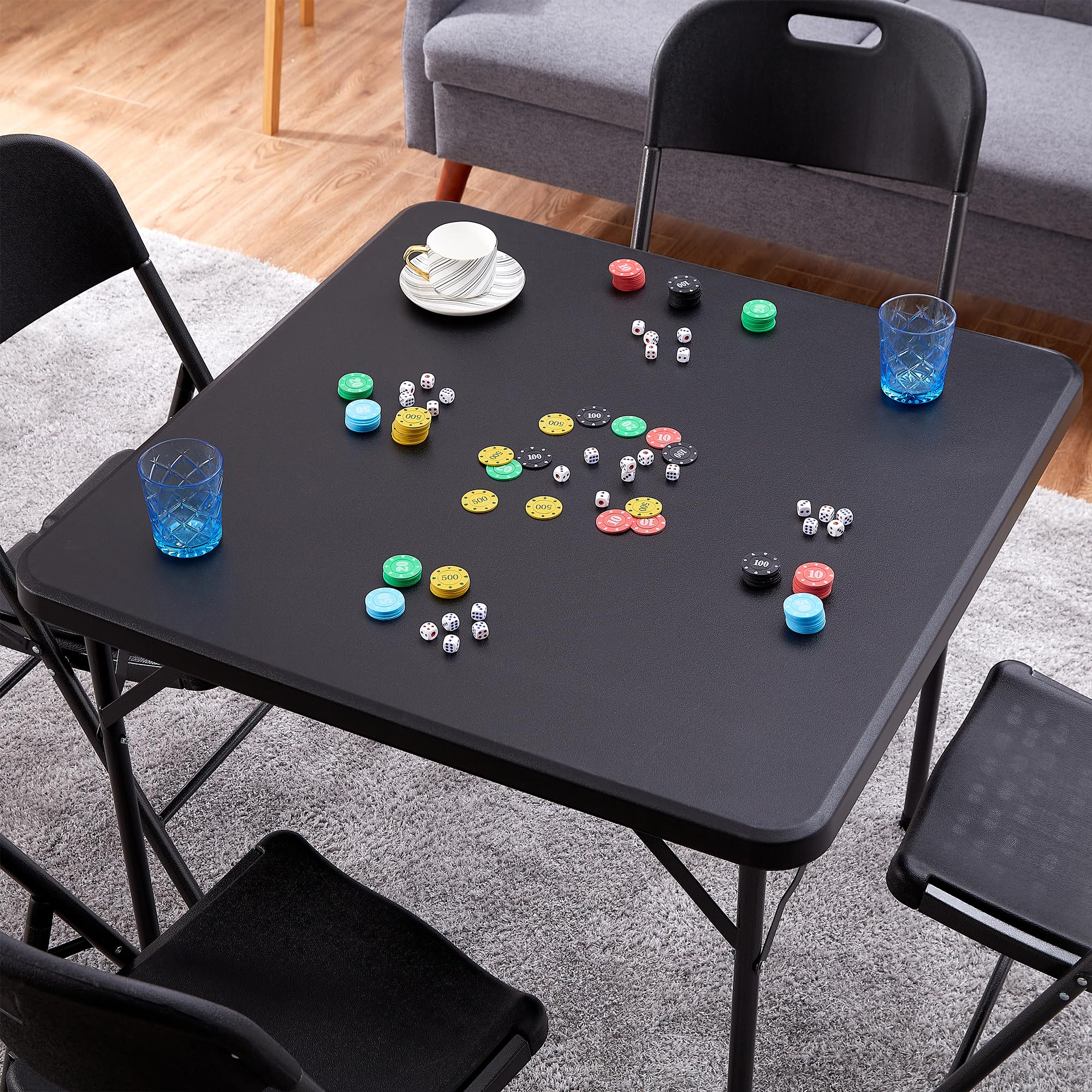 VECELO Folding Plastic Card Table Square with Mesh Bag, Collapsible ...