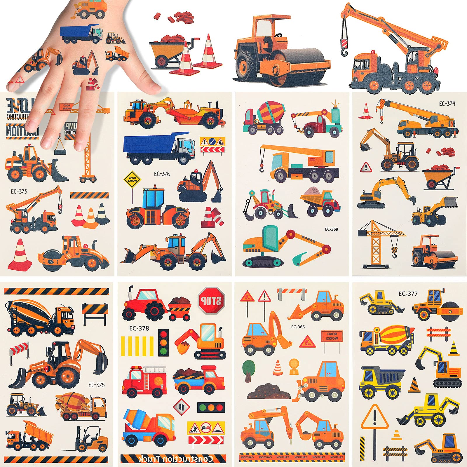 Buy 80 Pieces Construction Stickers Temporary Tattoo Truck and Cars ...