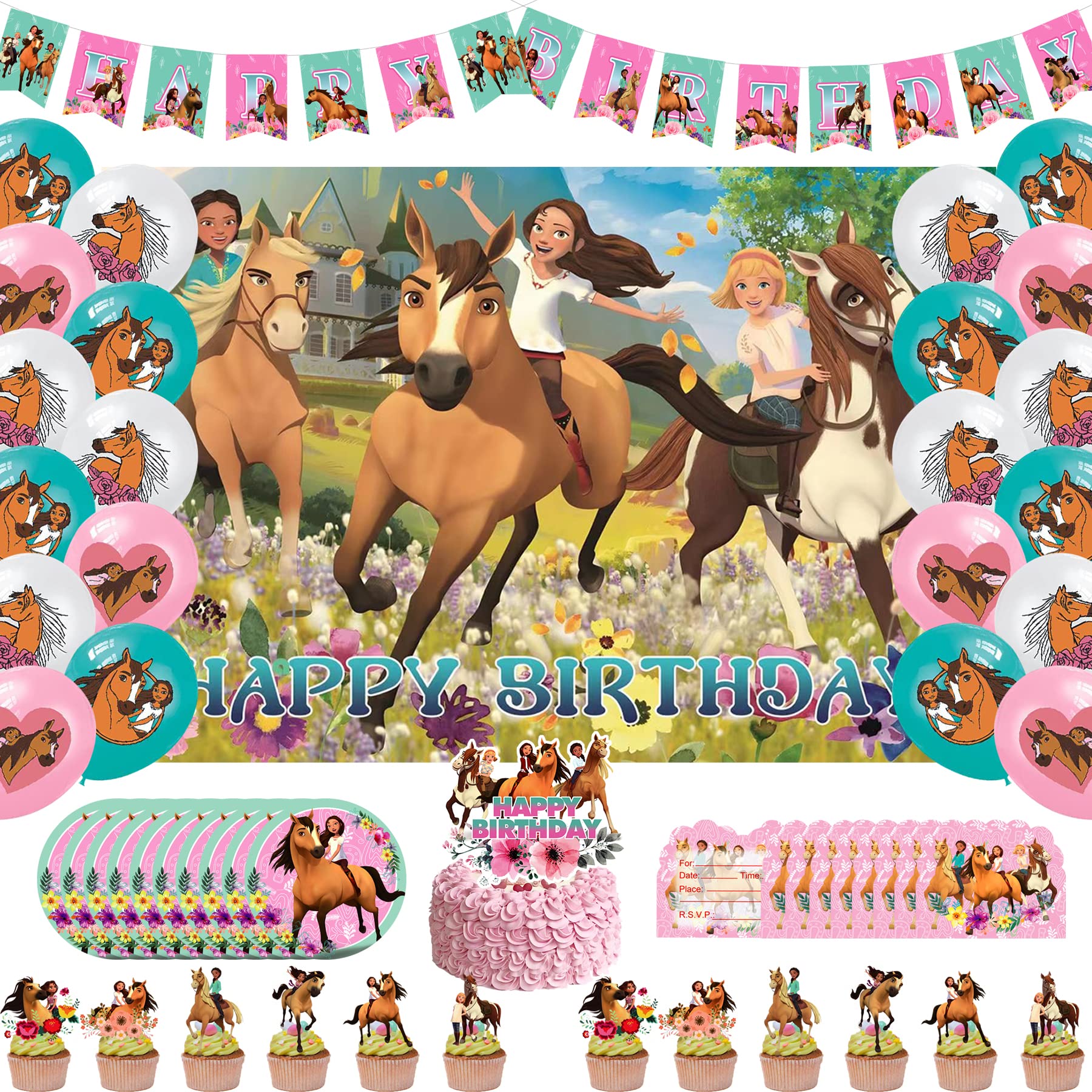 Spirit Theme Birthday Party Supplies 79pcs Horses Party Decorations ...