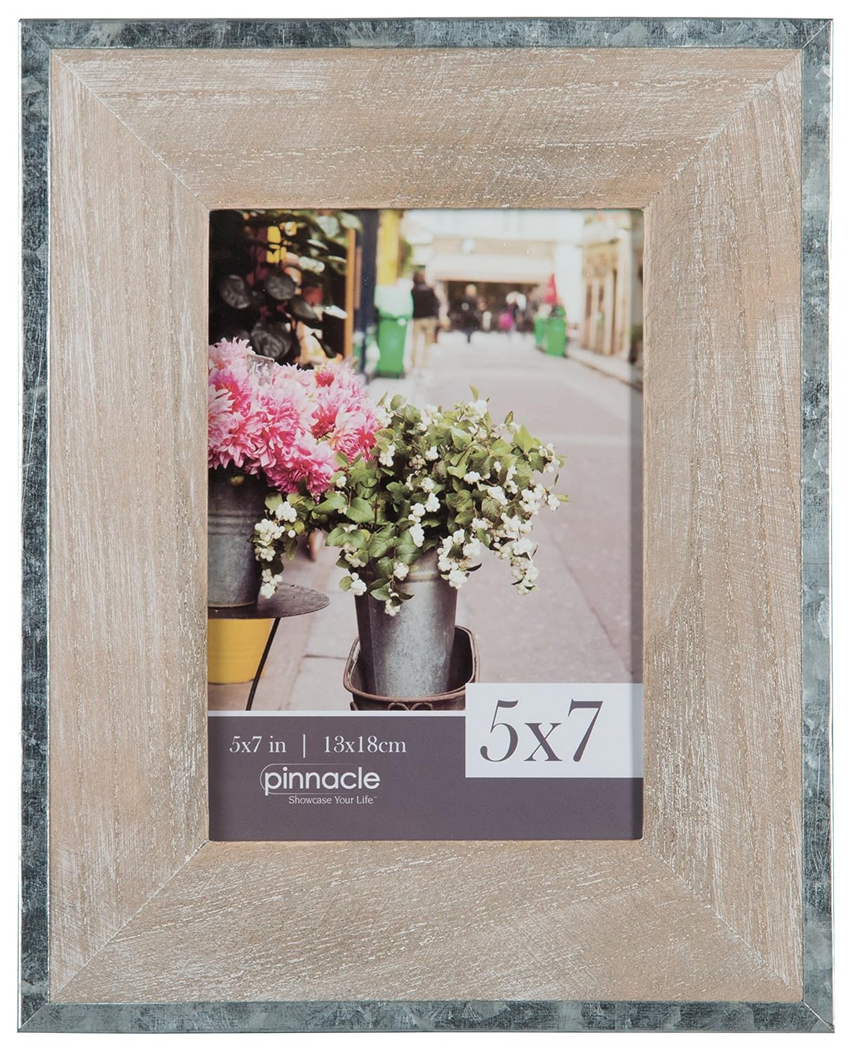 Pinnacle Frames and Accents 5x7 Light Wood W/Metal Edge Frame Metal ...