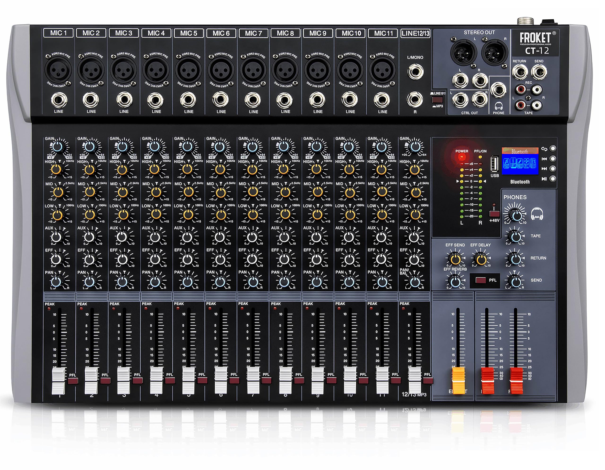 Audio Mixer Froket Professional 12 Channel Audio DJ Mixing Console USB ...