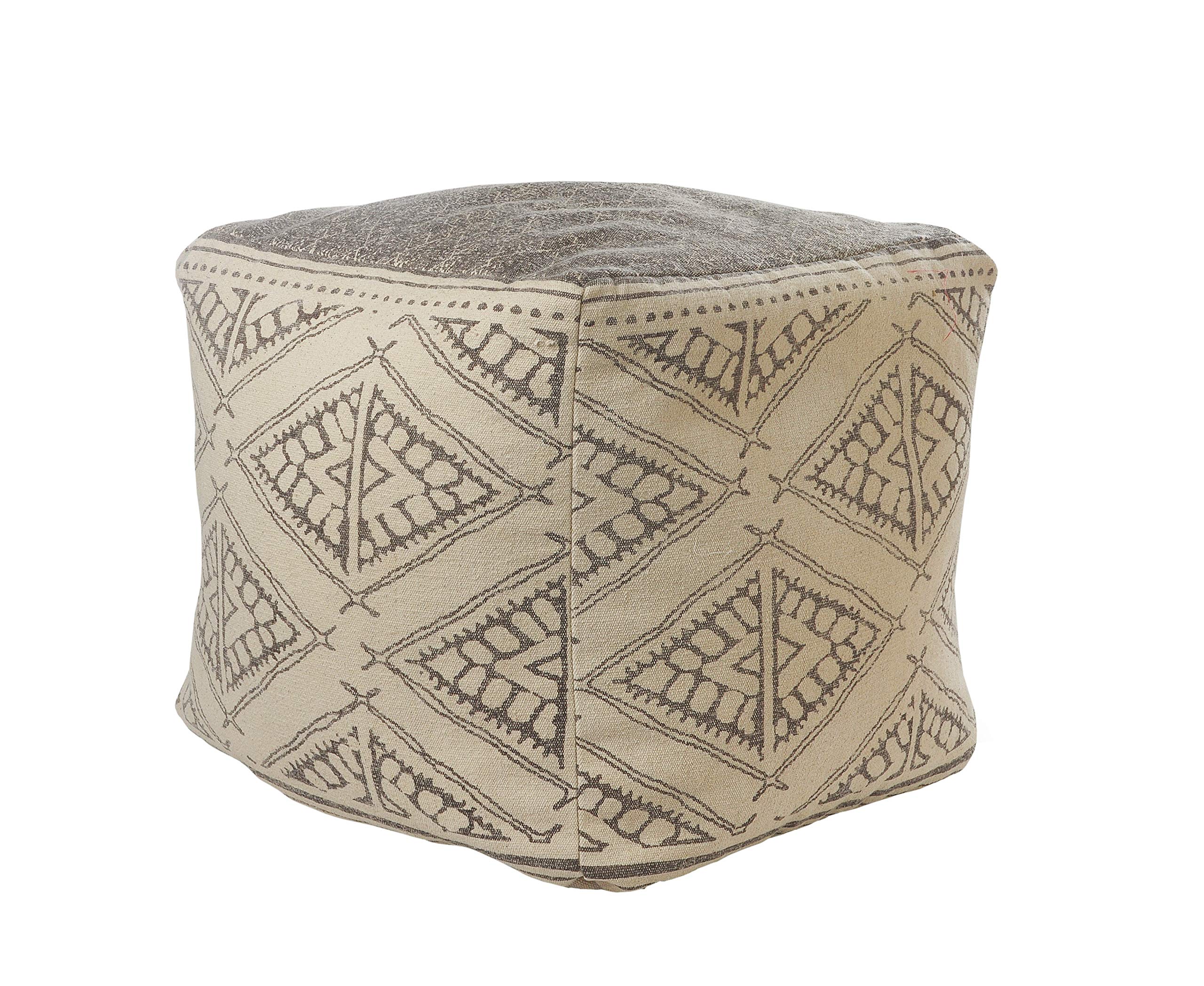 LR Home Handmade Geometric Rustic Farmhouse Pouf, Beige/Gray, 20" x 20 ...