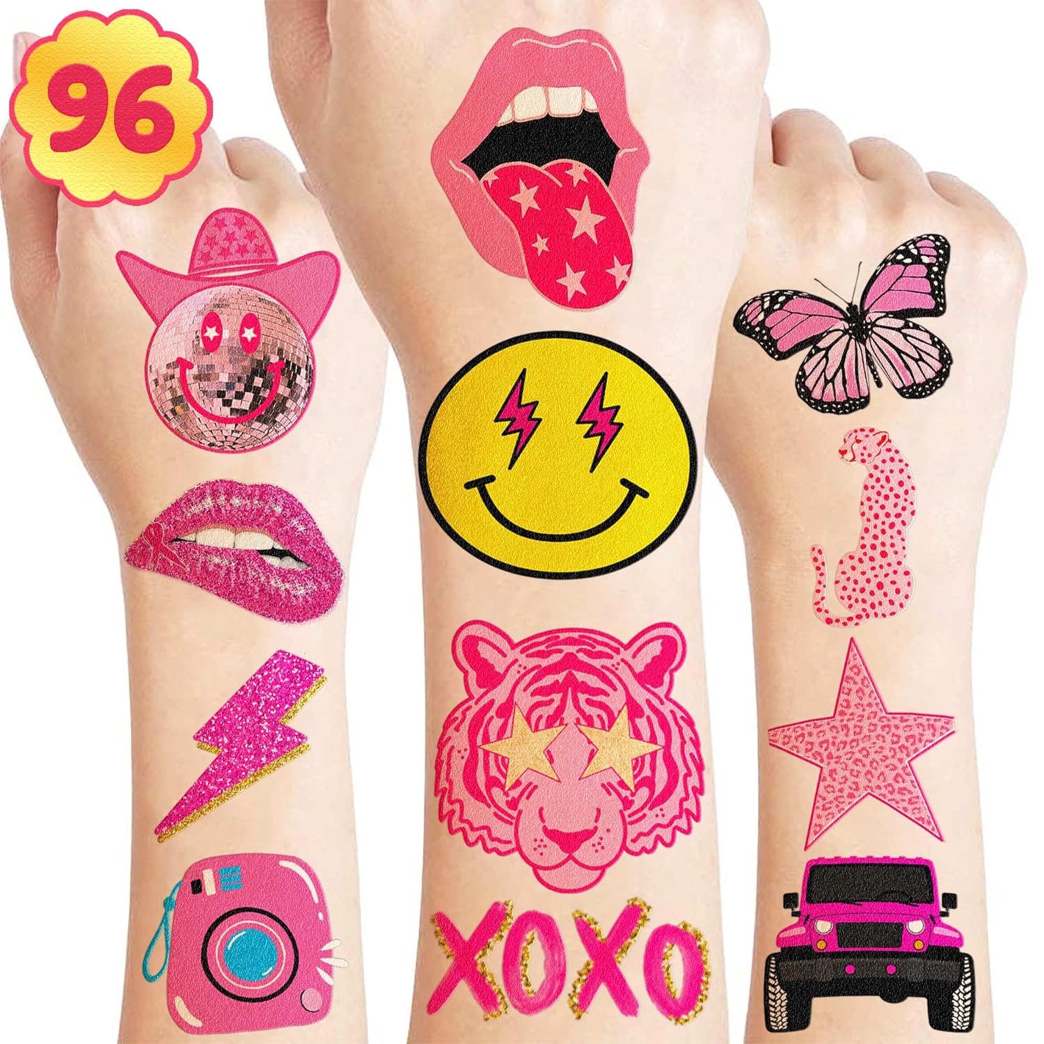 Amazon.com : Preppy Pastel Pink Smiley Face Temporary Tattoos Birthday ...