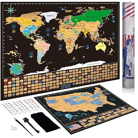 Amazon.com : Two Scratch Off Maps - Map of the World (Large) + US ...
