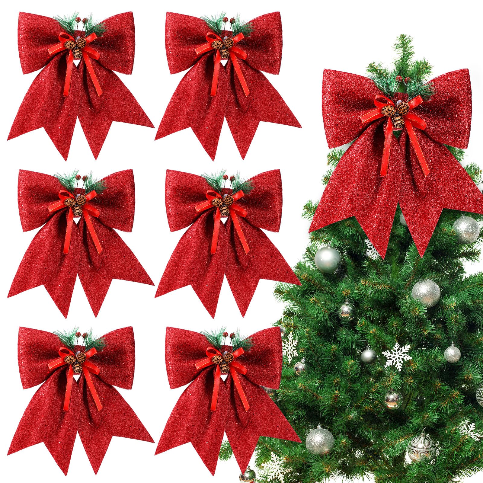 Amazon.com: Motionchic 6 Pcs Christmas Bows Large Christmas Decorative ...