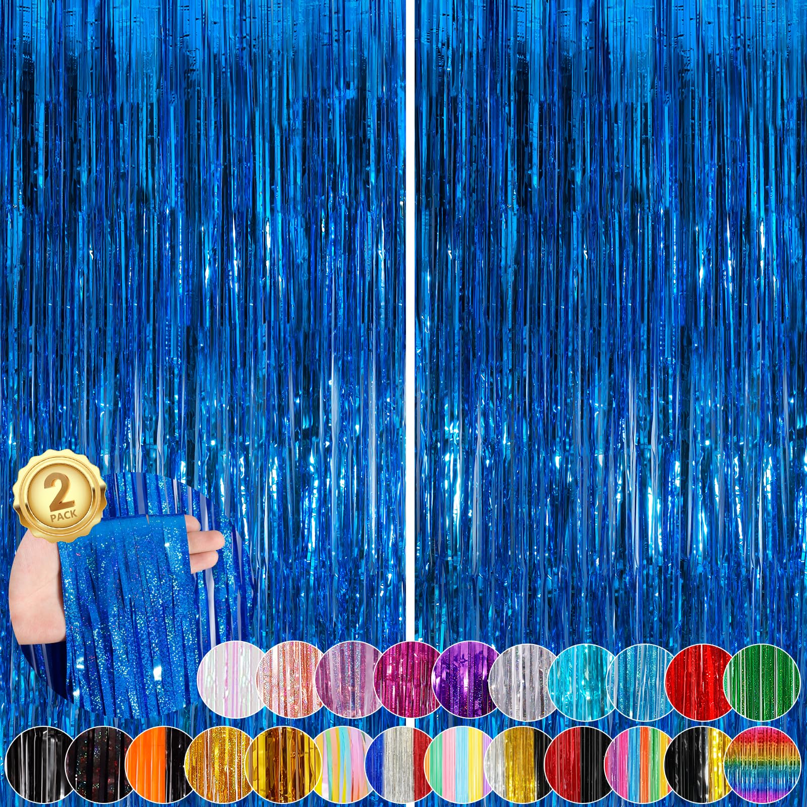 Amazon.com: 2Pack 3.3x8.3Ft Blue Foil Fringe Streamers Curtain Metallic ...