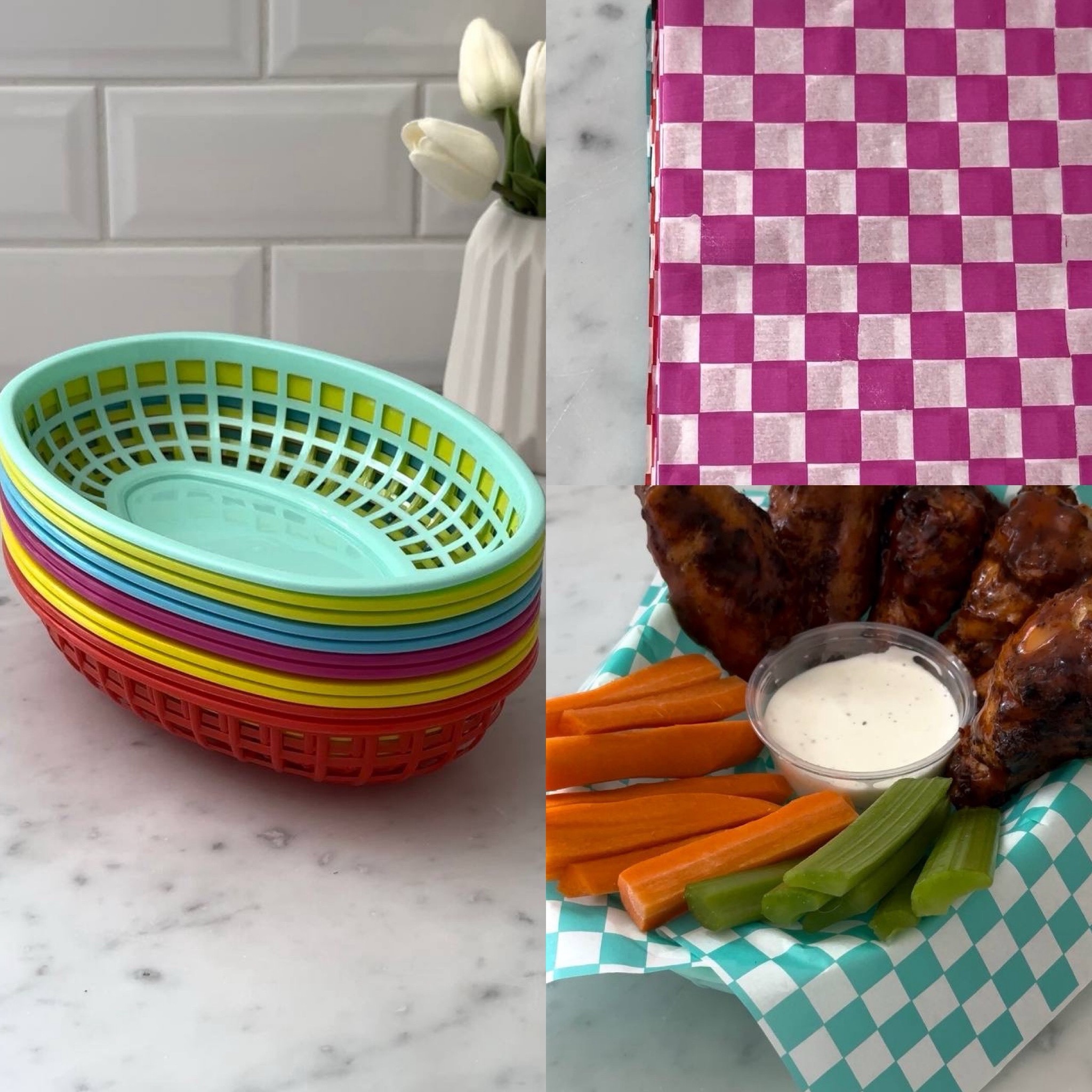 Watch Shop now! Fun plastic food baskets for easy clean up! Xo! on ...