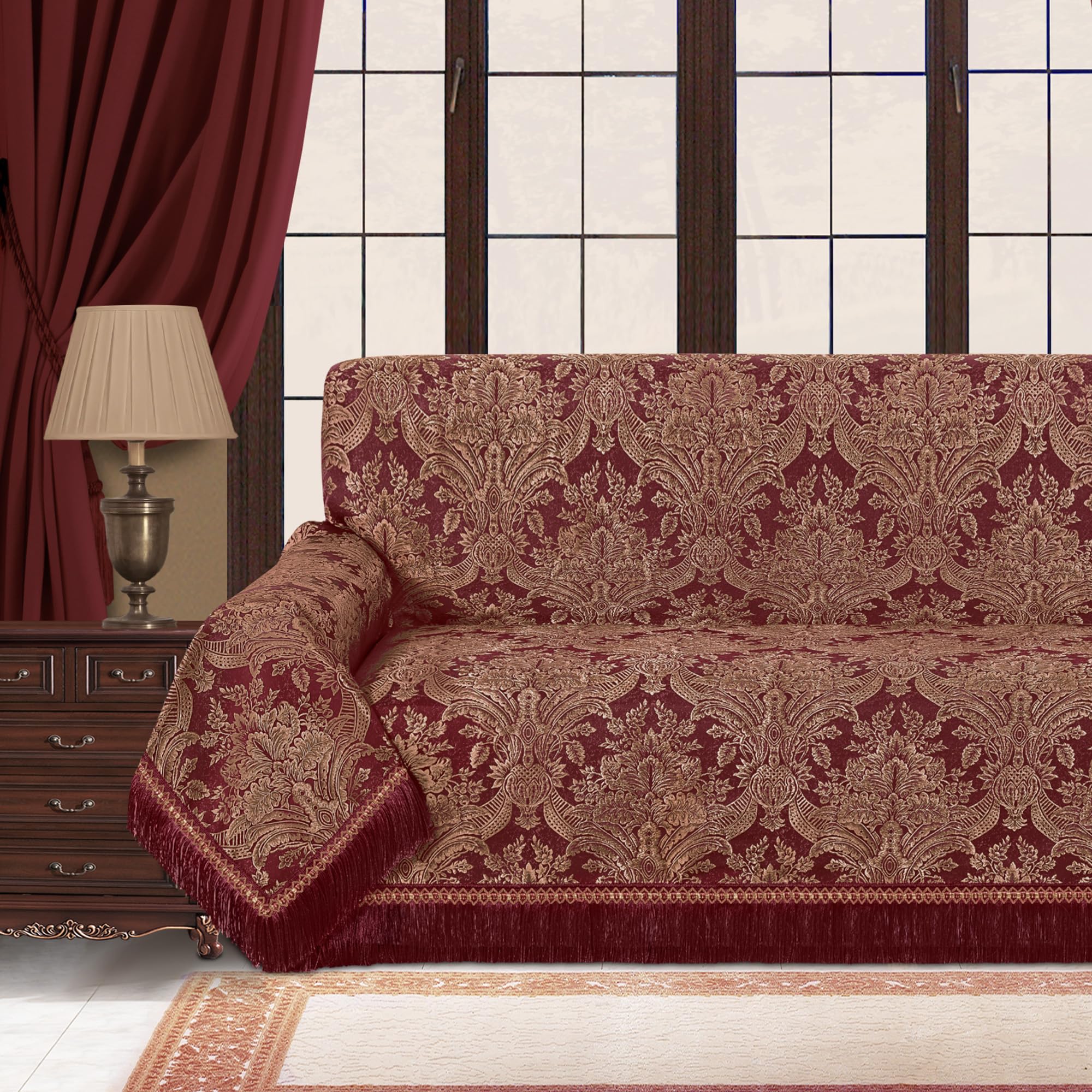 Amazon.com: Loom and Mill Luxury Sofa Covers, Classic Damask Jacquard ...